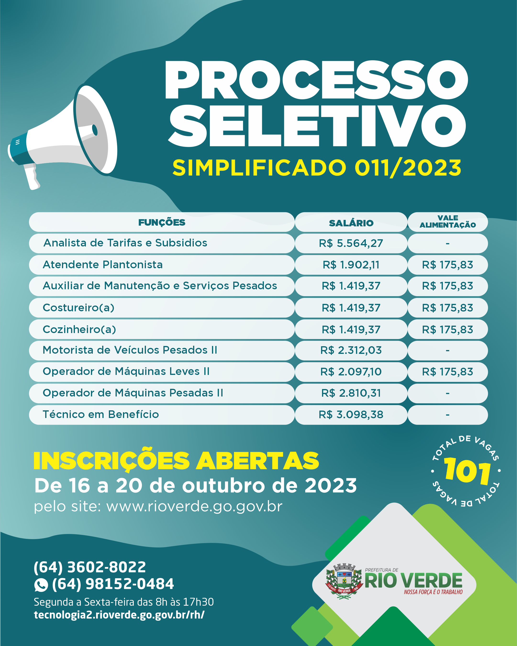 Processo Seletivo- Inscrições abertas - Prefeitura Municipal de Rio Verde